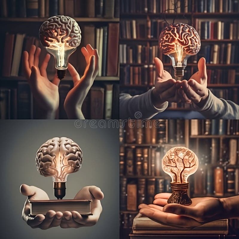 AI Generated Image of Hands Clasping Light Bulbs with Human Brain ...