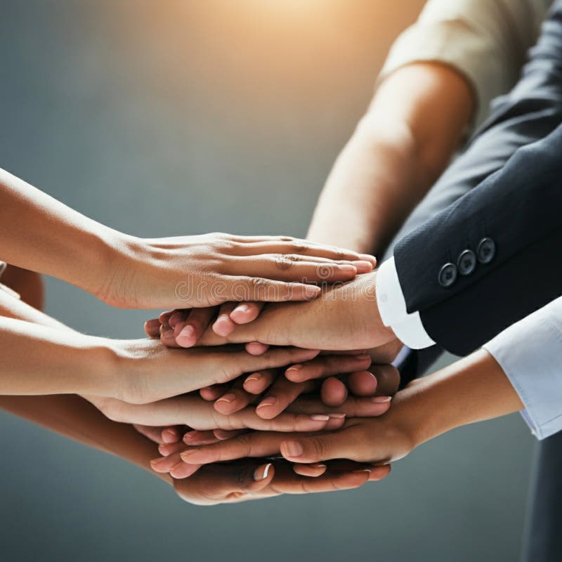 AI-Generated Image of Hands Stacked Together Symbolizing Teamwork Stock ...