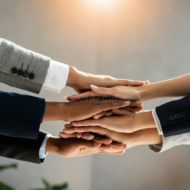 AI-Generated Image of Hands Stacked Together Symbolizing Teamwork Stock ...