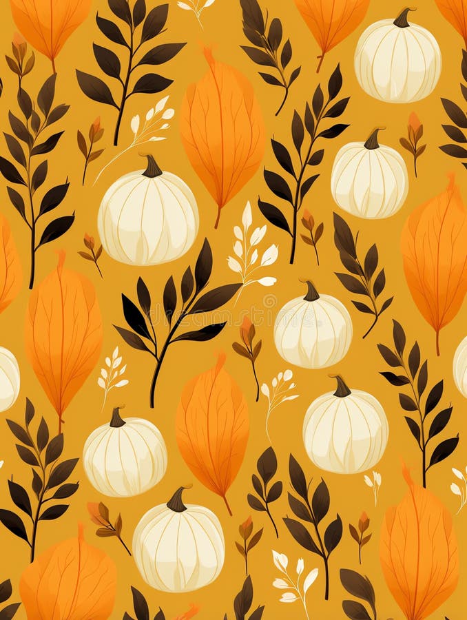 Happy Fall Autumn Leaves Pumpkin Pattern Background Stock Illustration ...