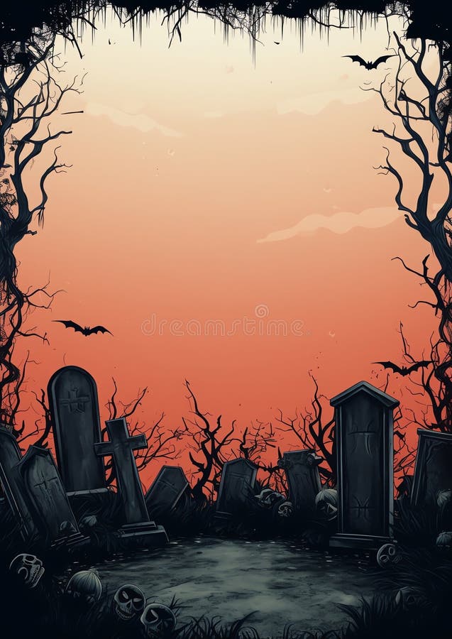 Haunted Graveyard Cake Halloween Frame Border Stock Illustration ...