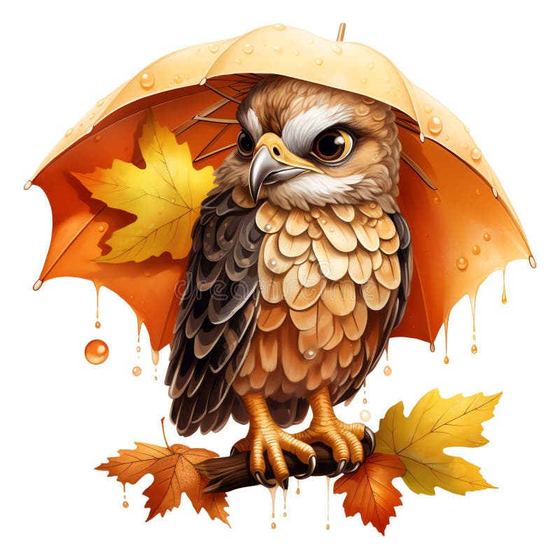 Hawk in Autumn Under Umbrella Stock Illustration - Illustration of ...