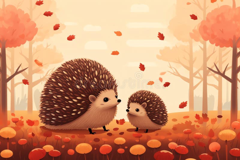 Hedgehogs Vector Fall Background Stock Illustration - Illustration of ...