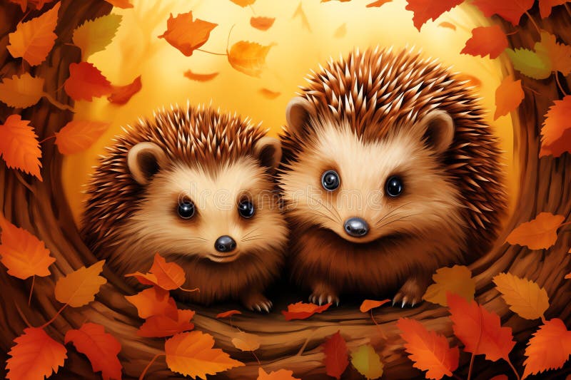 Hedgehogs Vector Fall Background Stock Illustration - Illustration of ...