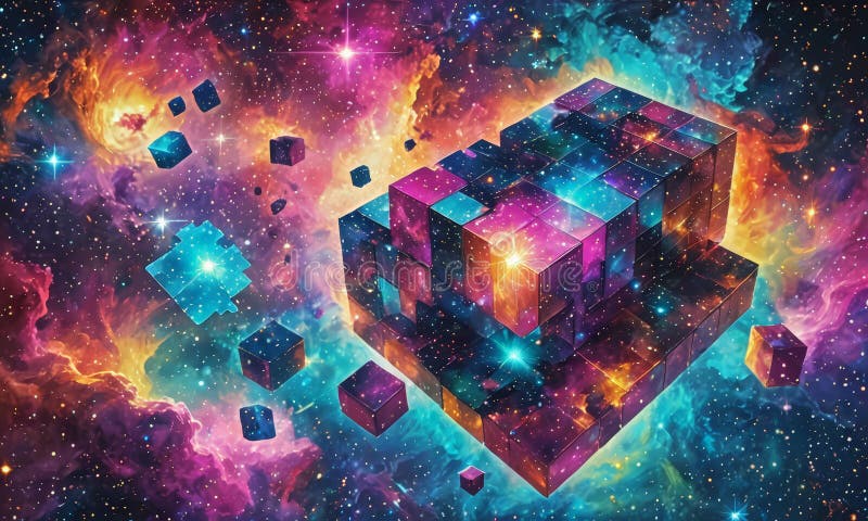 Cube in the middle nebula stock illustration. Illustration of heavenly ...