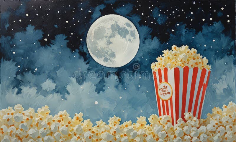 Painting Popcorn and Full Moon Stock Illustration - Illustration of ...