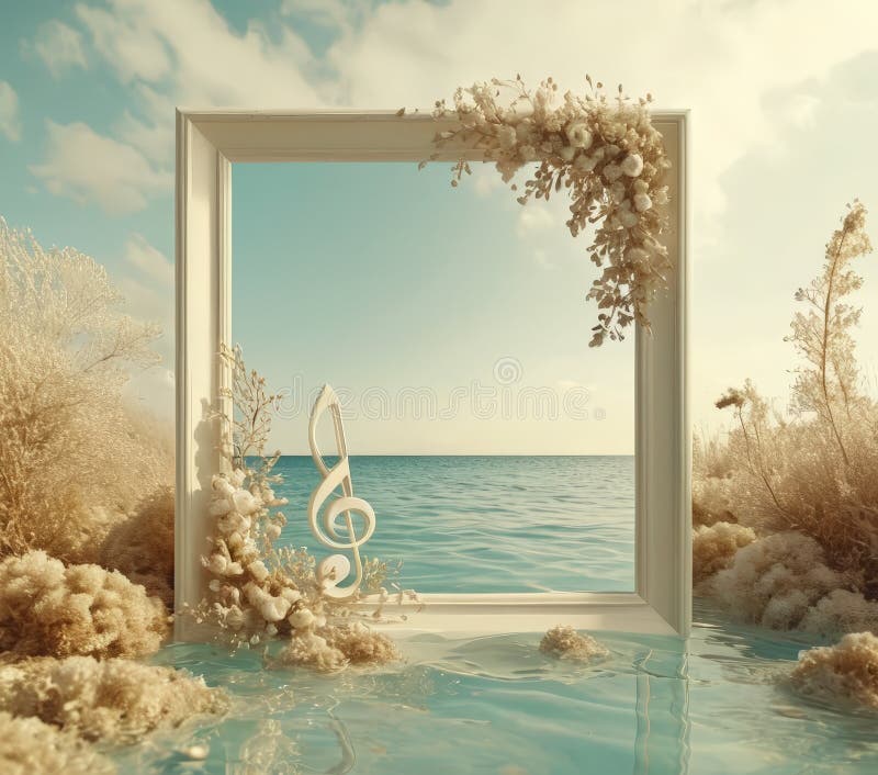 Picture Frame with Beach Scene Stock Illustration - Illustration of ...