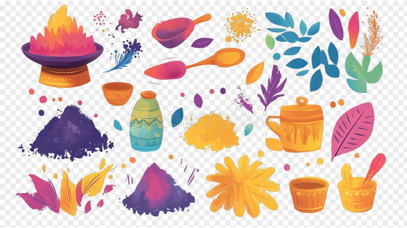 Holi Elements Set Illustration Stock Photo - Illustration of bucket ...