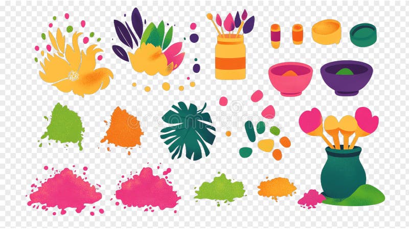 Holi Elements Set Illustration Stock Photo - Illustration of hand ...