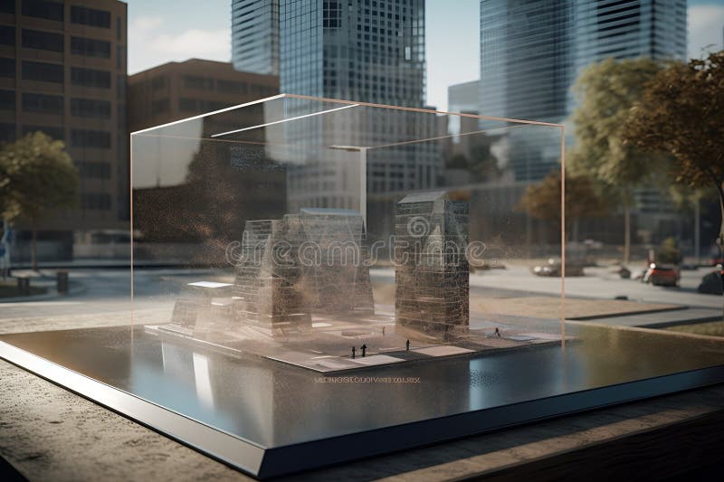 Image of Holographic Display Showing Virtual Building Model. Stock ...