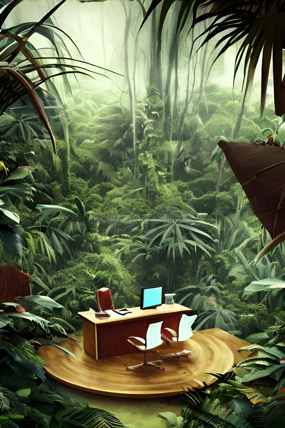 Office in the jungle stock illustration. Illustration of office - 268902220