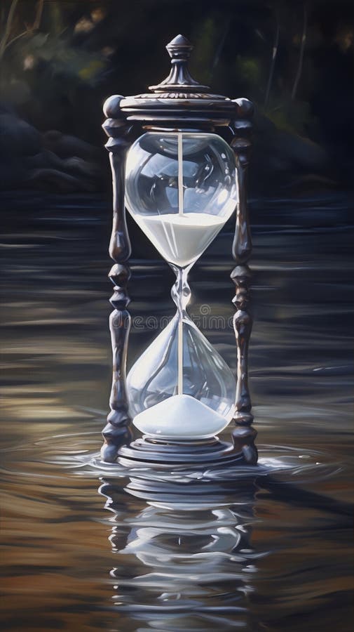 An Hourglass Timer Sits in a Shallow Body of Water Stock Illustration ...