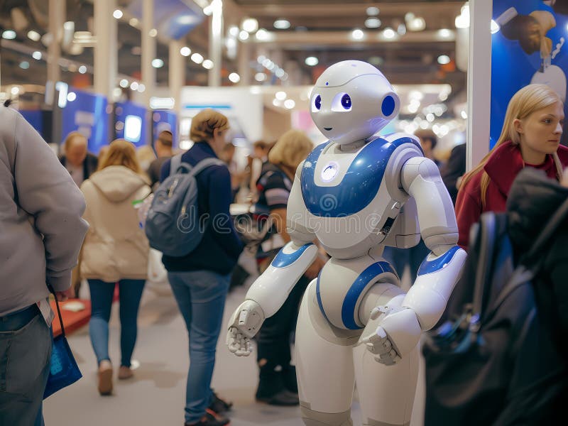 AI-Generated Image of Humanoid Robot Interacting at Technology Expo ...