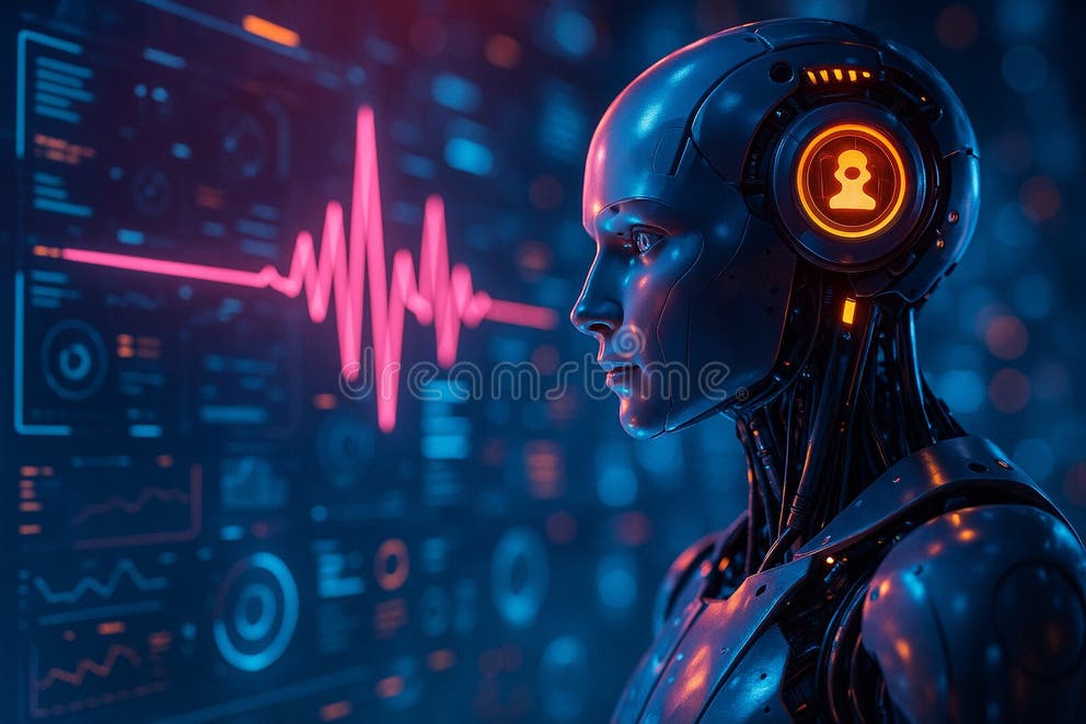 AI Generated Image of a Humanoid Robot Scanning a Digital Heartbeat ...