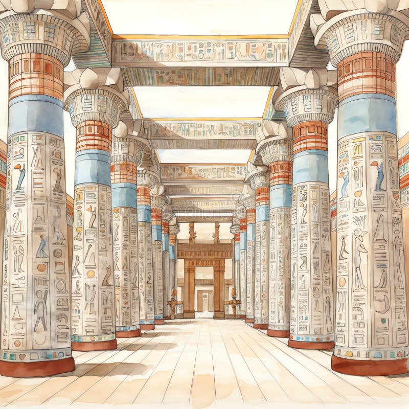 Hypostyle Hall in a Temple with Massive Columns and Intricate Carvings ...