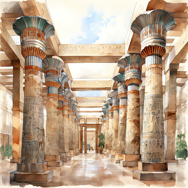 Hypostyle Hall in a Temple with Massive Columns and Intricate Carvings ...