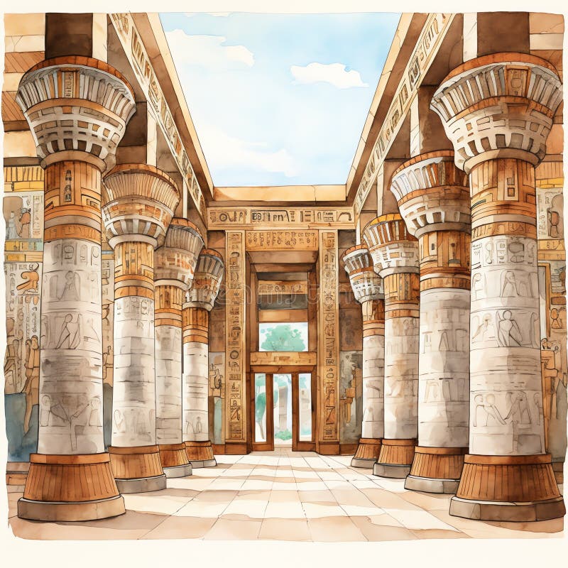 Hypostyle Hall in a Temple with Massive Columns and Intricate Carvings ...