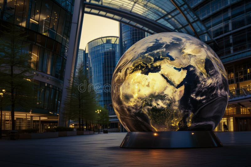 Illuminated Earth Globe Decoration in a Modern Evening City. Earth Day ...