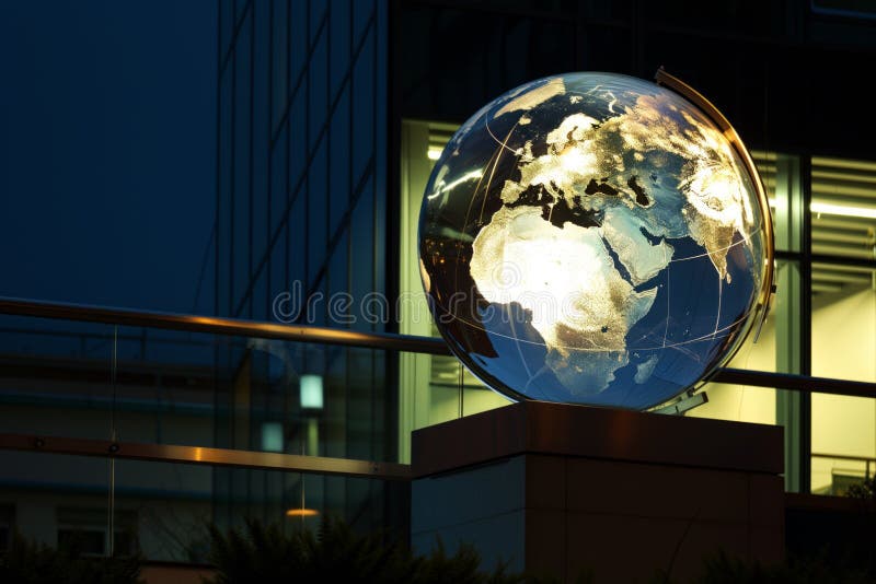 Illuminated Earth Globe Decoration in a Modern Night City. Earth Day ...