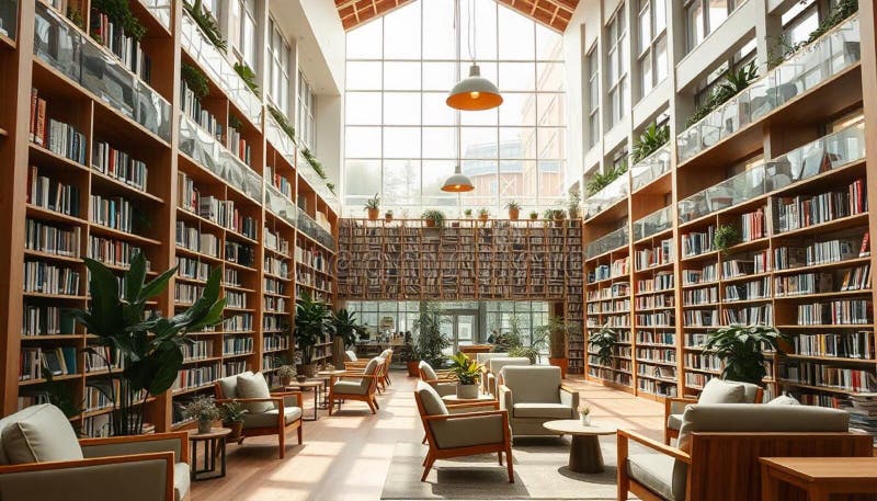 Cozy and Serene Library Interior with Inviting Reading Corners and ...