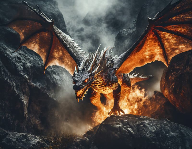 Aggressive fire drake stock illustration. Illustration of firedrake ...