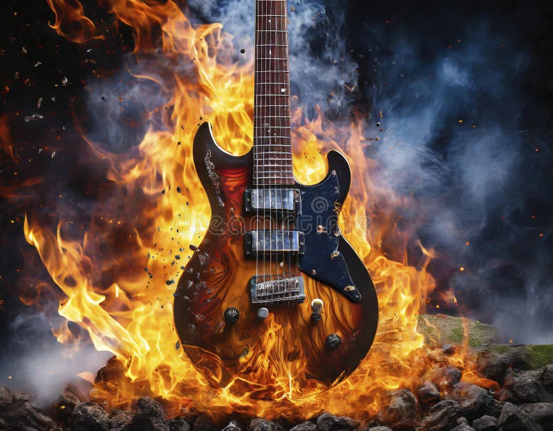 Burning electric guitar stock illustration. Illustration of burning ...