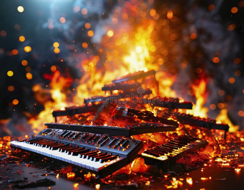 Burning pile of keyboards stock illustration. Illustration of piano ...