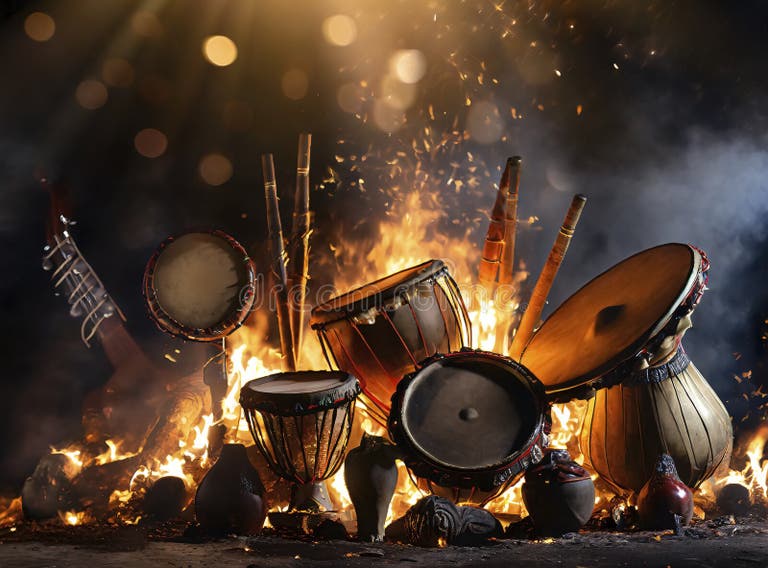 Burning Pile of Percussion Instruments Stock Illustration ...