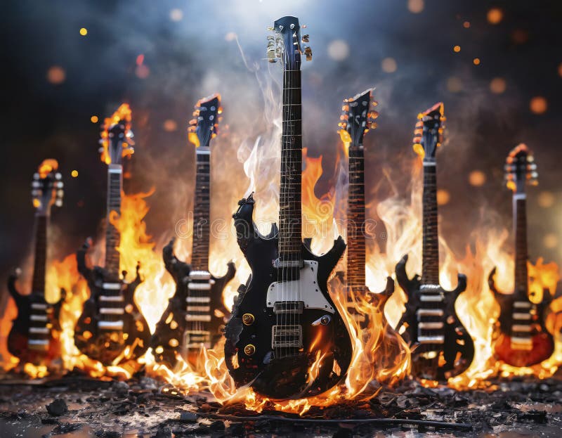 Burning electric guitars stock illustration. Illustration of blaze ...