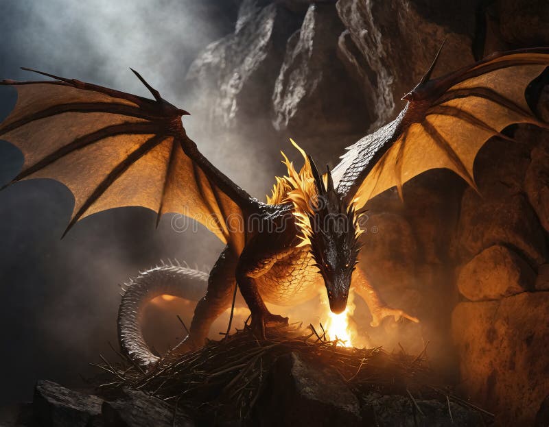 Aggressive fire drake stock illustration. Illustration of glowing ...