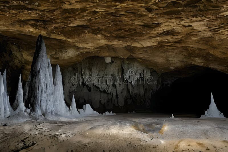 Inside a large cave stock illustration. Illustration of sandstone ...