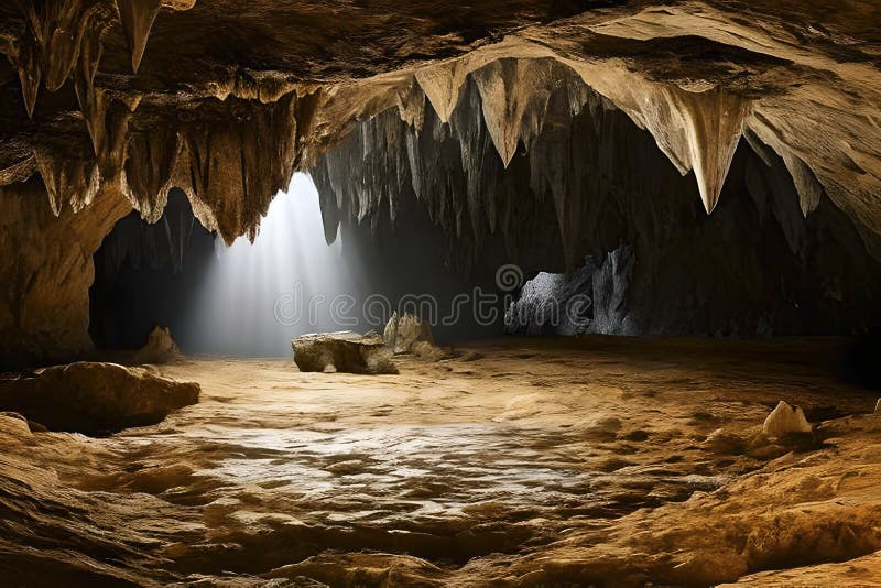 Inside a large cave stock illustration. Illustration of interior ...