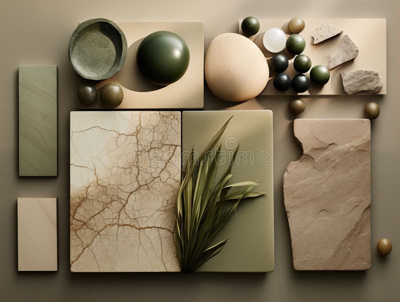 AI Generated Image - Interior Design Material Moodboard with Beige and Green Colors Stock Image ...