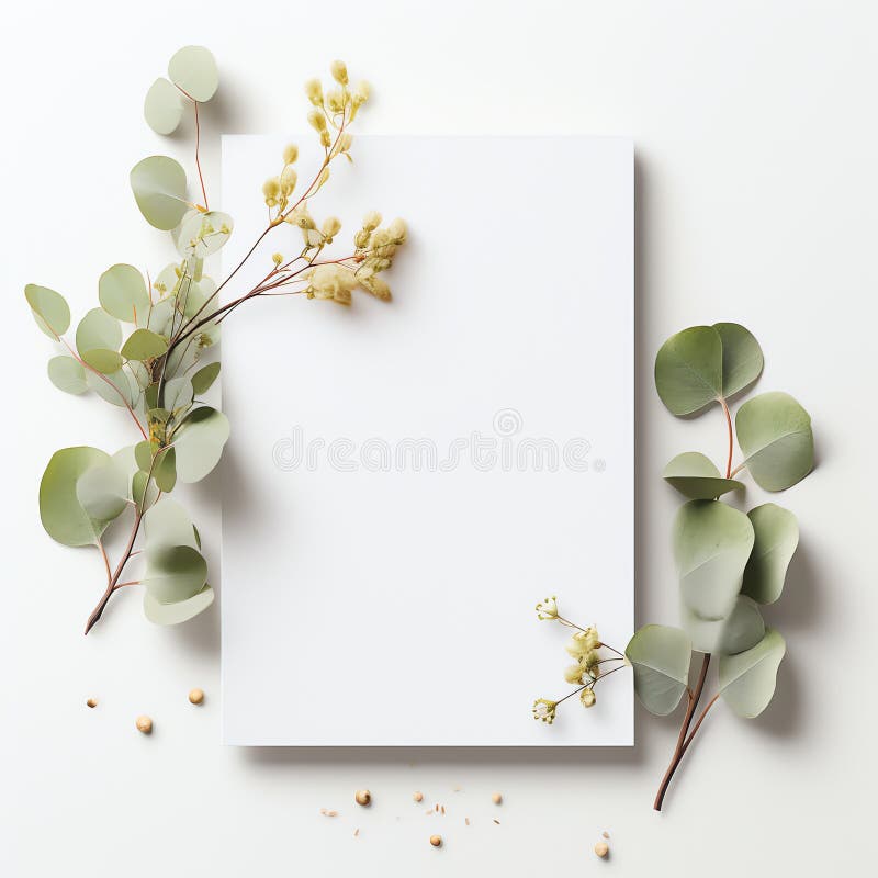 Invitation Card Mockup 5x7 on Neutral Background with Eucalyptus Leaves ...