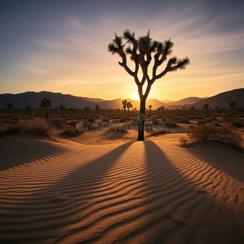 AI-Generated Image: Joshua Tree in Desert Landscape with Vibrant Sunset ...