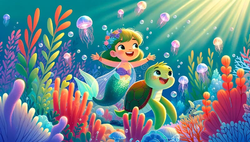 Undersea Joy: a Mermaid S Playful Encounter with a Turtle Companion. AI ...