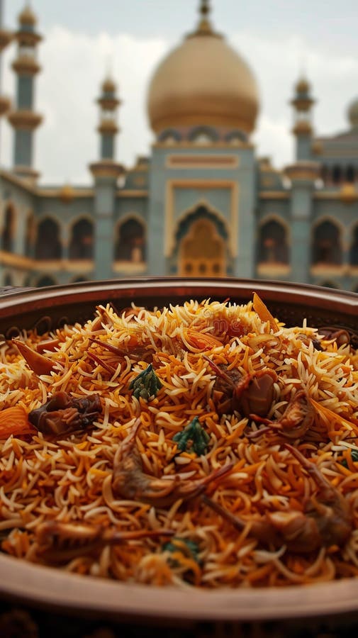 Kabsa islamic arabic food stock illustration. Illustration of hand ...