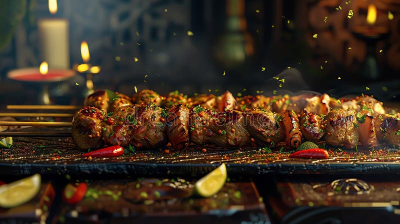 Kebabs islamic arabic food stock illustration. Illustration of hand ...