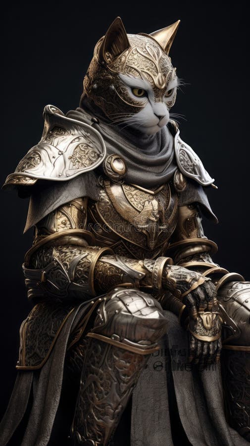 Kneeling Cat Knight Wearing Armor Stock Illustration - Illustration of ...
