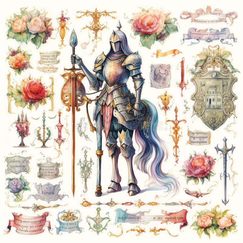 Knight S Code Medieval Watercolor Fantasy Stock Illustration ...