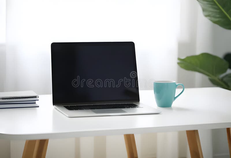 Laptop and Coffee at Home Workstation Stock Illustration - Illustration ...