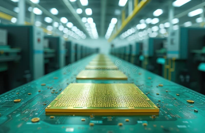 AI Generated Image of Large Innovation Factory with Golden Wafer ...