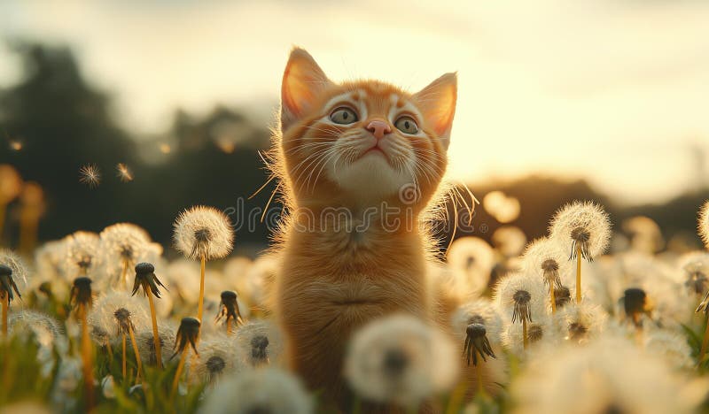 AI Generated Image of Lawn,ginger Mom Cat with Three Maximum Cuteness ...