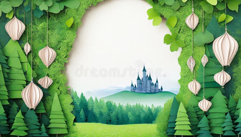 An Opening in the Forest, Revealing a Magic Castle. Stock Illustration ...