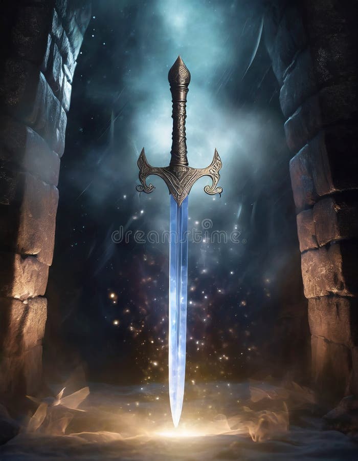 A Magic Sword in the Dungeons Stock Illustration - Illustration of ...