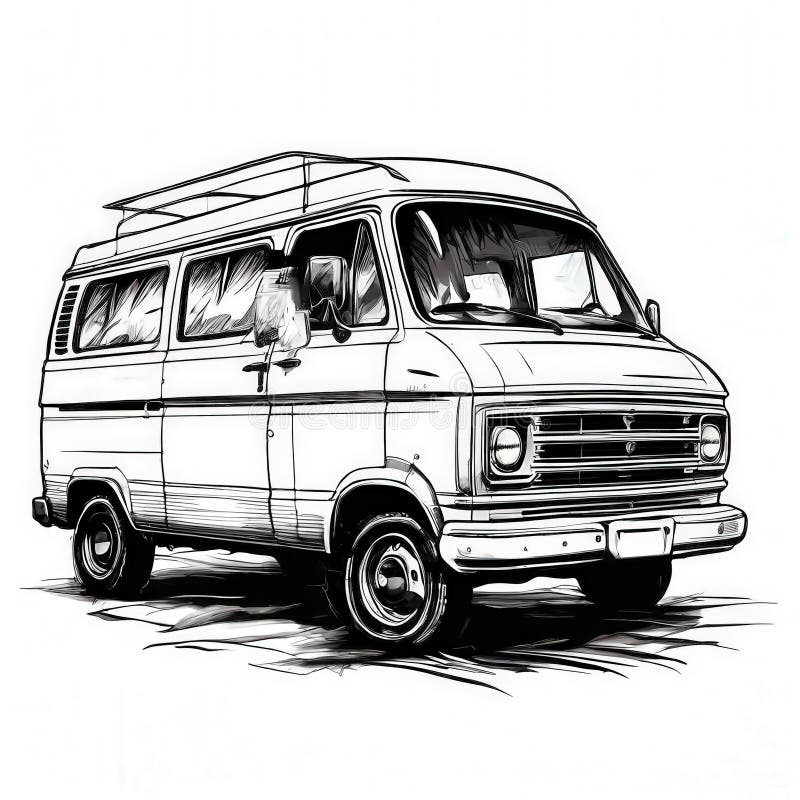 An Ai Generated Image, Line Drawing of Camper Van Stock Illustration ...