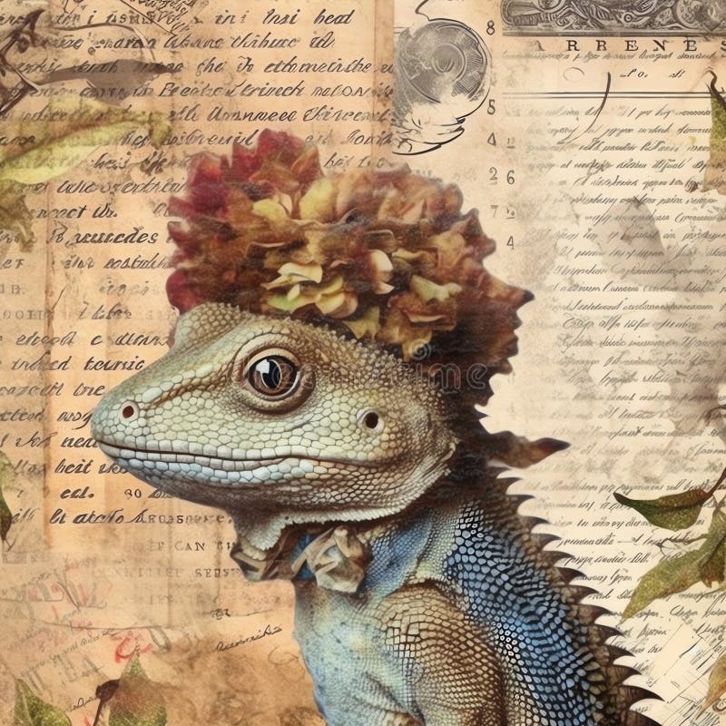 Lizard Old Paper, Vintage Digital Paper Stock Illustration ...