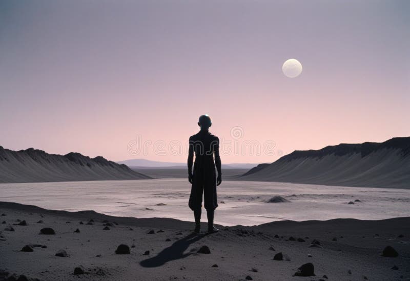 Solitary Alien at Moon S Crater Stock Illustration - Illustration of ...
