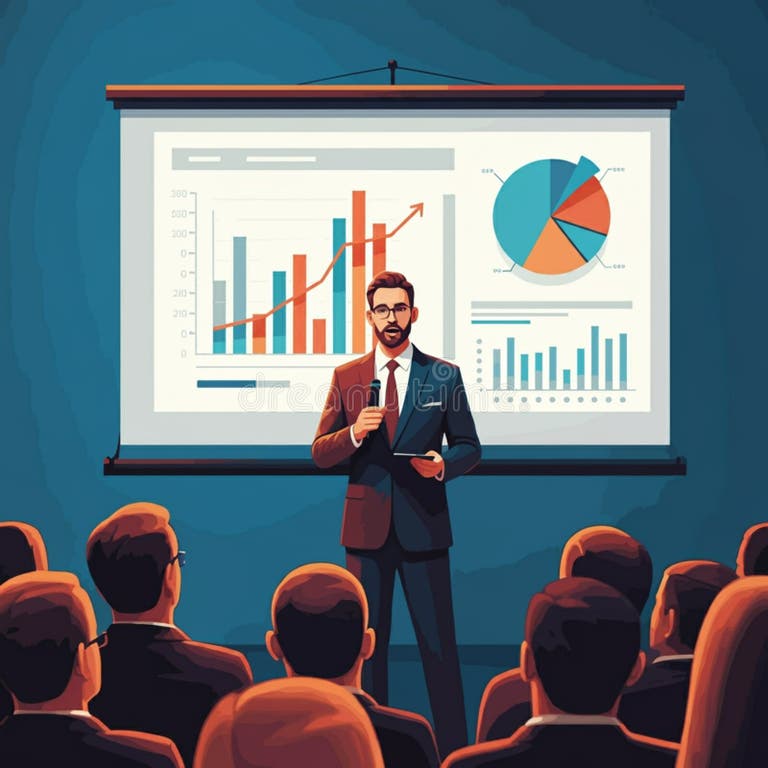 AI Generated Image of Man Presenting Data To Audience in Front of Chart ...