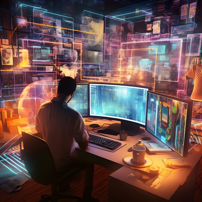 A Man in the Office of the Future Stock Illustration - Illustration of ...